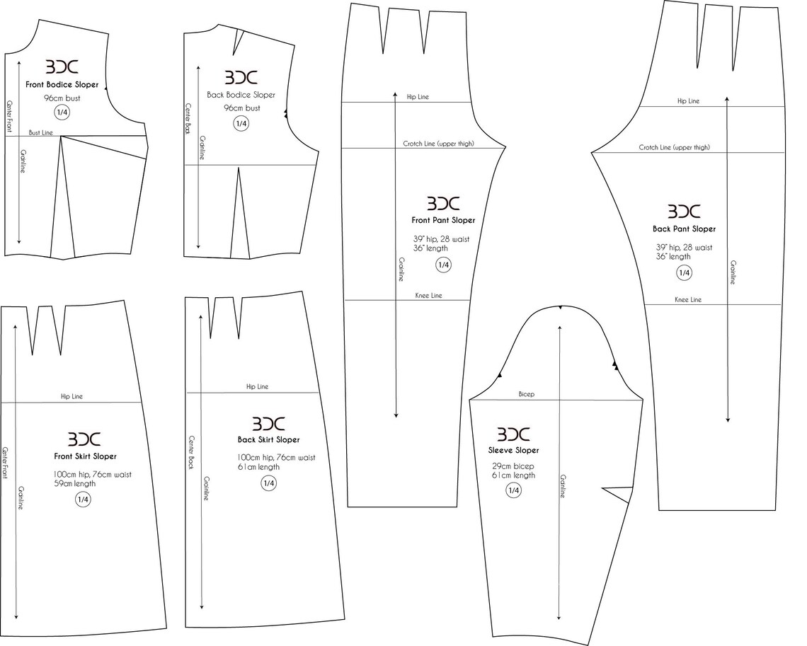 Pattern Maker Sloper. Sloper Block. Size 8 . Quarter Scale. PDF and .AI ...
