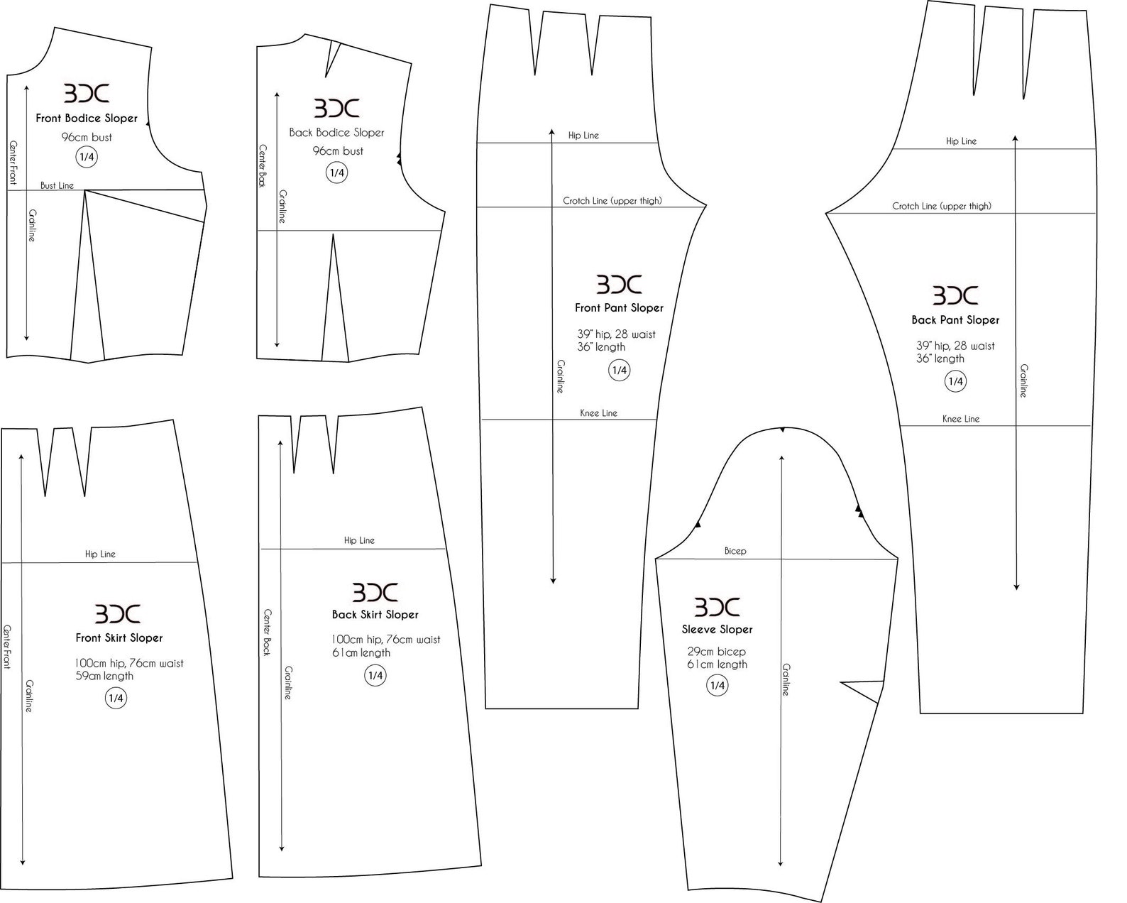 Pattern Maker Sloper. Sloper Block. Size 8 . Quarter Scale. PDF and .AI ...