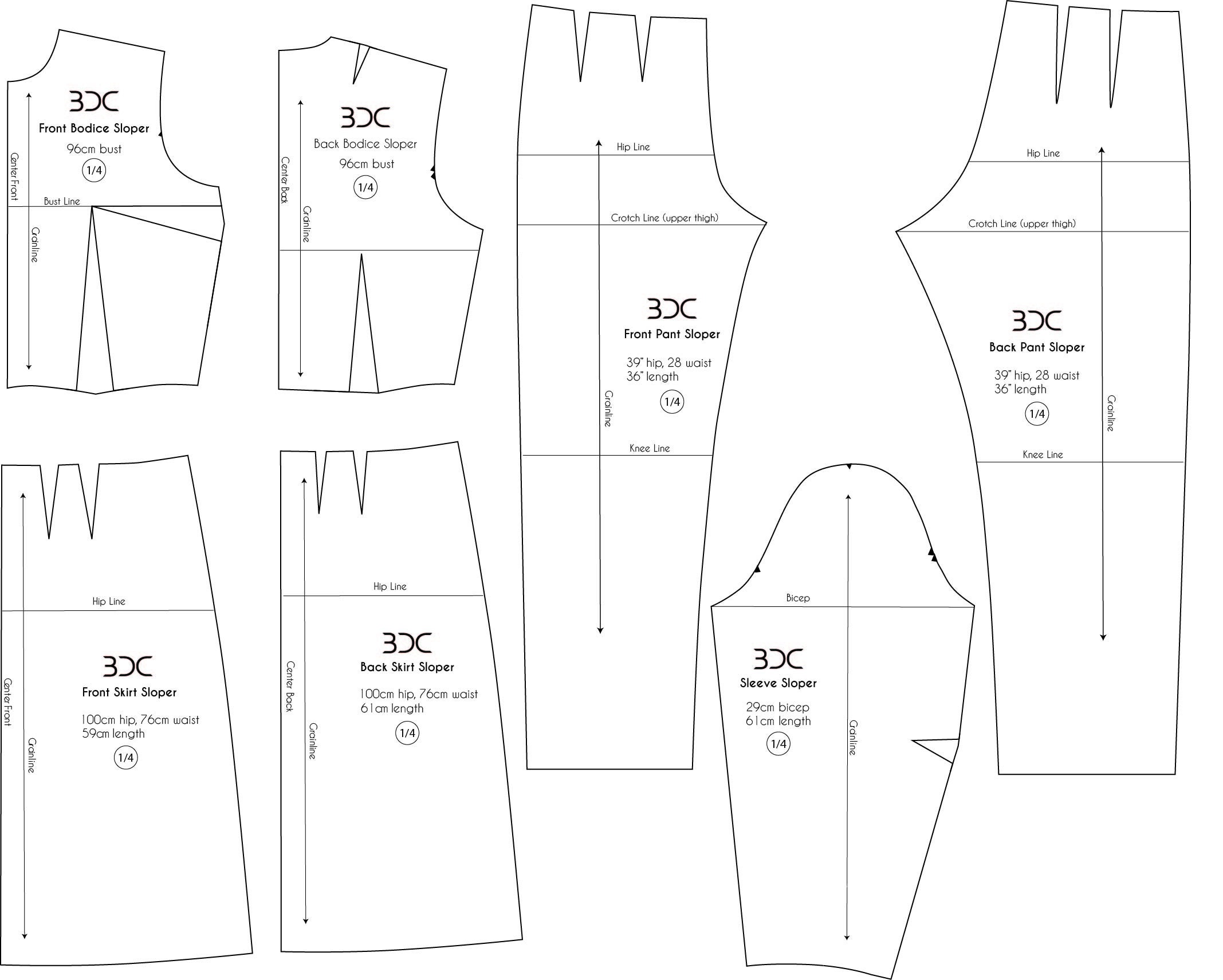 Pattern Maker Sloper. Sloper Block. Size 8 . Quarter Scale. PDF and .AI ...