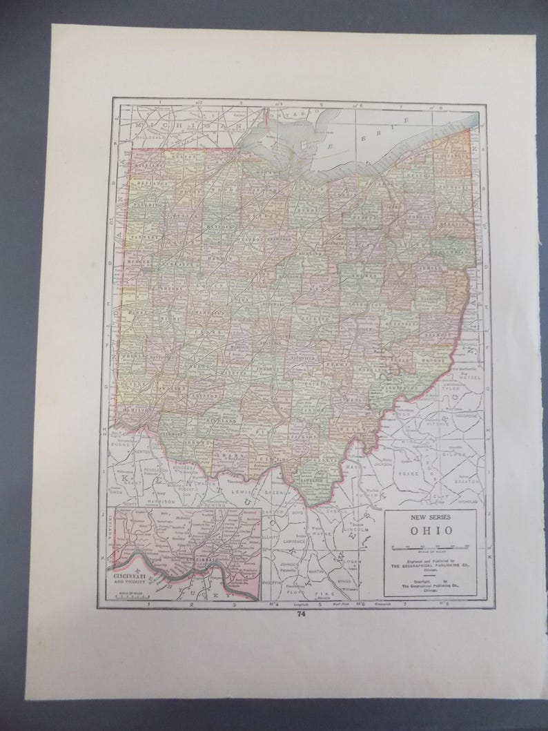 Map, United States, Ohio, Geographical Map Company - Etsy