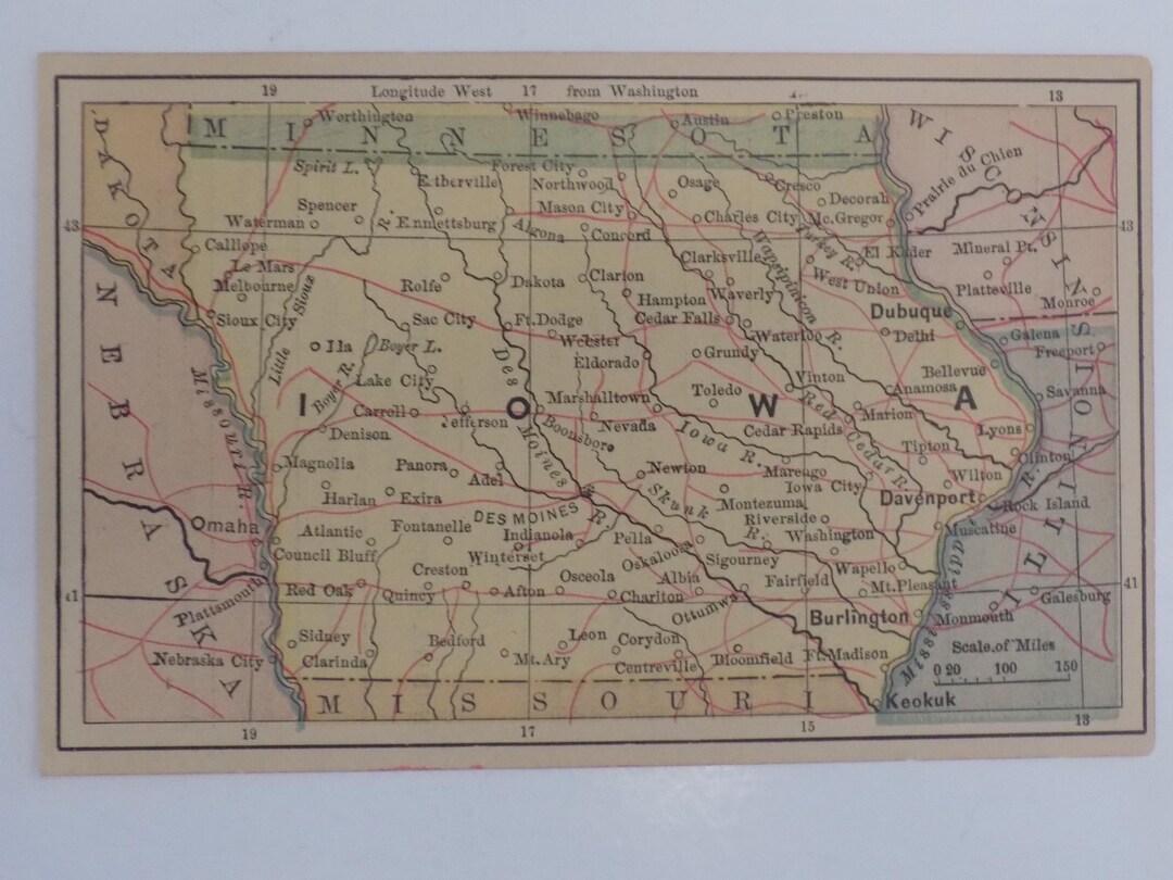 Miniature Maps, Iowa, Antique, United States - Etsy