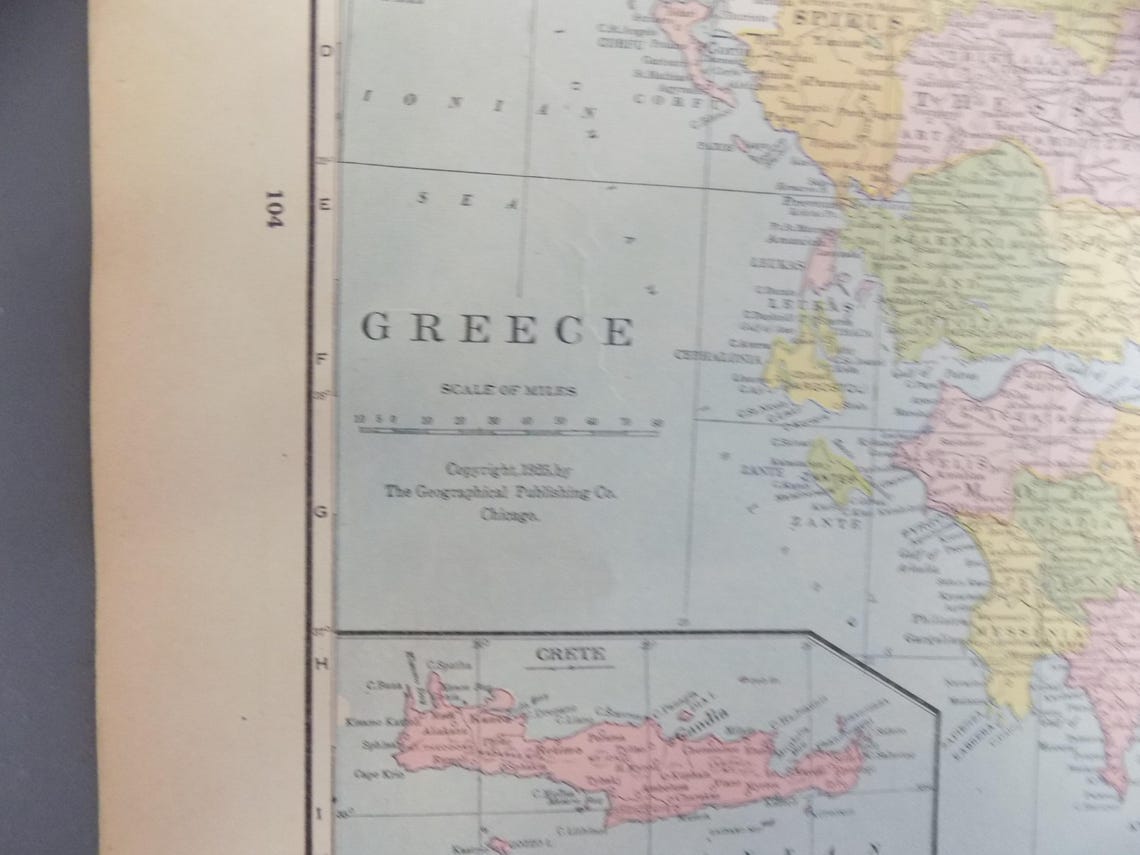 Map, Antique, Greece, Geographical Map Company - Etsy