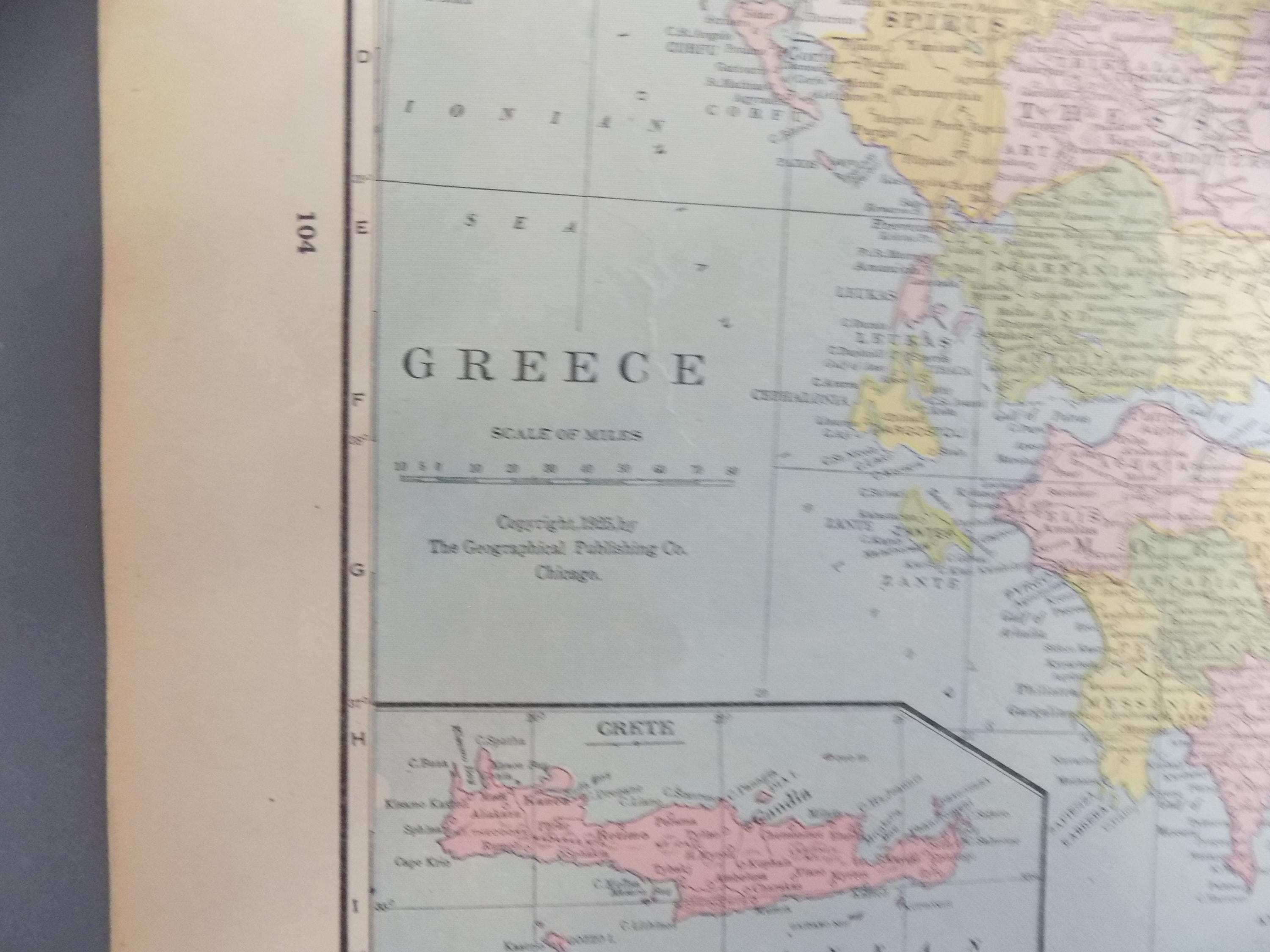 Map, Antique, Greece, Geographical Map Company - Etsy
