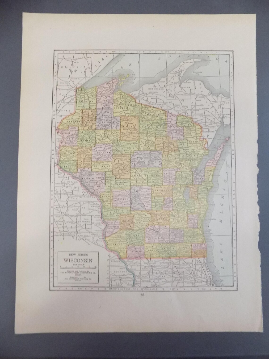 Map, United States, Wisconsin, Geographical Map Company - Etsy