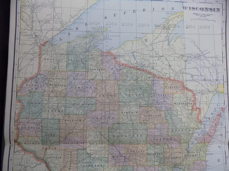 Maps, Wisconsin, George Cram, 1920s - Etsy