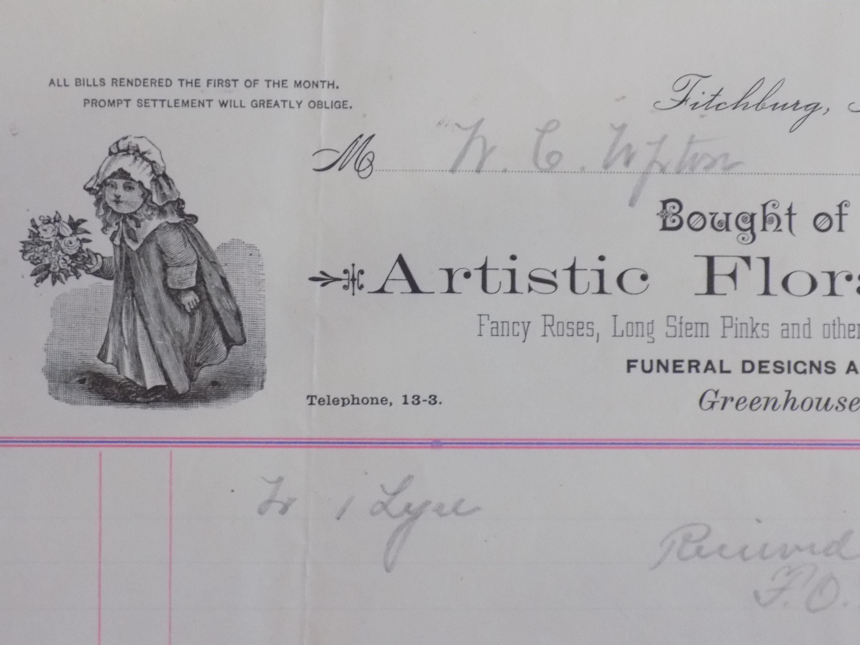 FREE SHIPPING!!!! Billhead, Receipt, Invoices, Ephemera, Floral ...