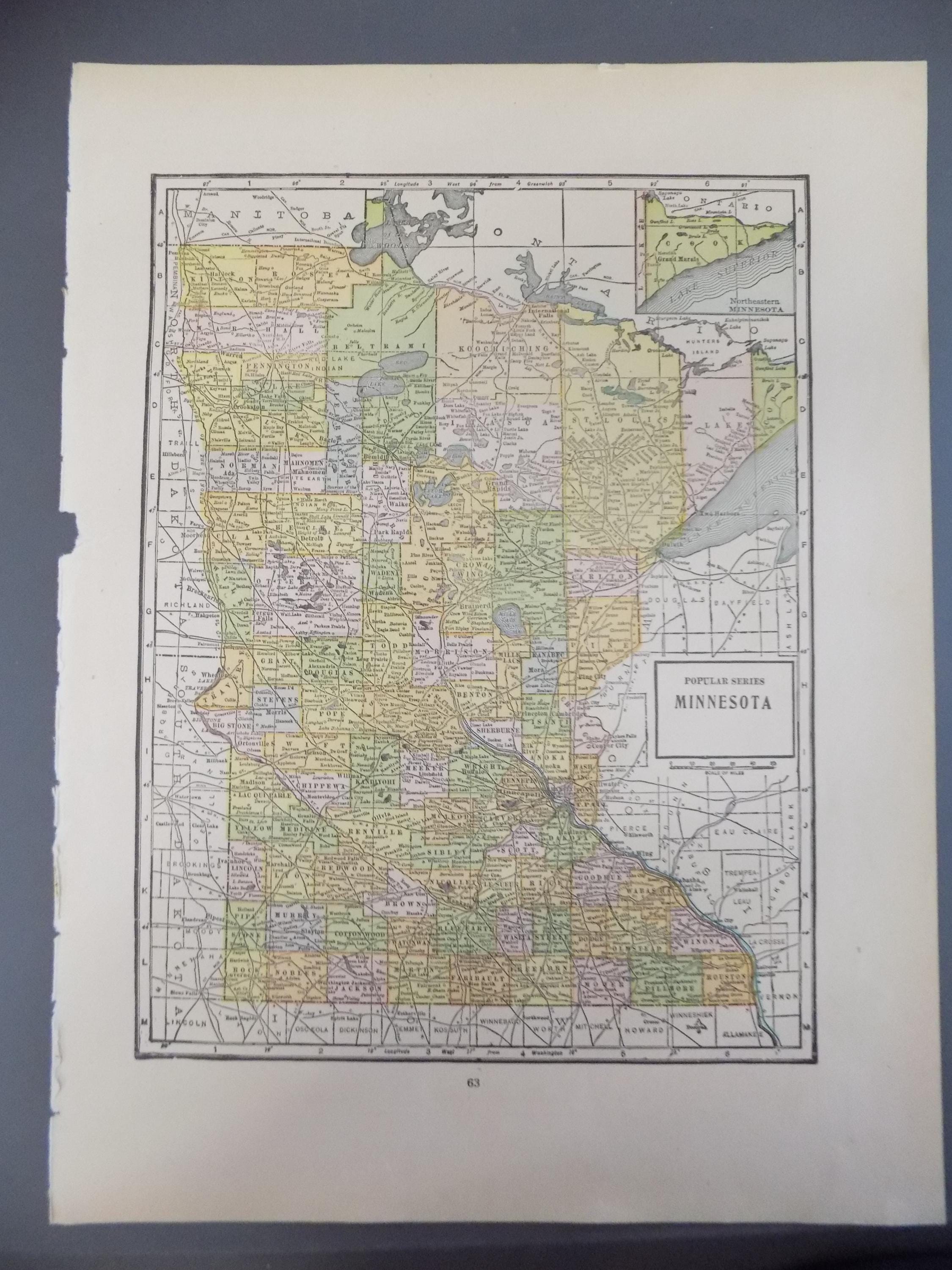 FREE SHIPPING!!!! Map, United States, Minnesota, Geographical Map ...