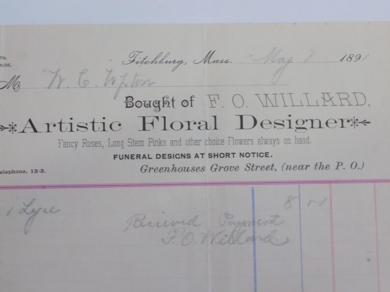 FREE SHIPPING!!!! Billhead, Receipt, Invoices, Ephemera, Floral ...