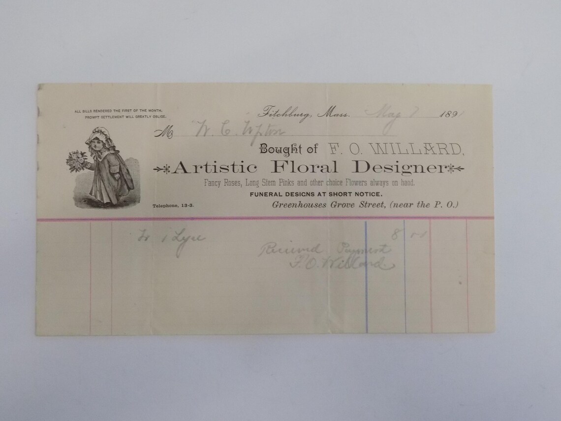 FREE SHIPPING!!!! Billhead, Receipt, Invoices, Ephemera, Floral ...