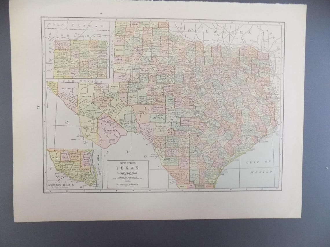 Map, United States, Texas, Geographical Map Company - Etsy