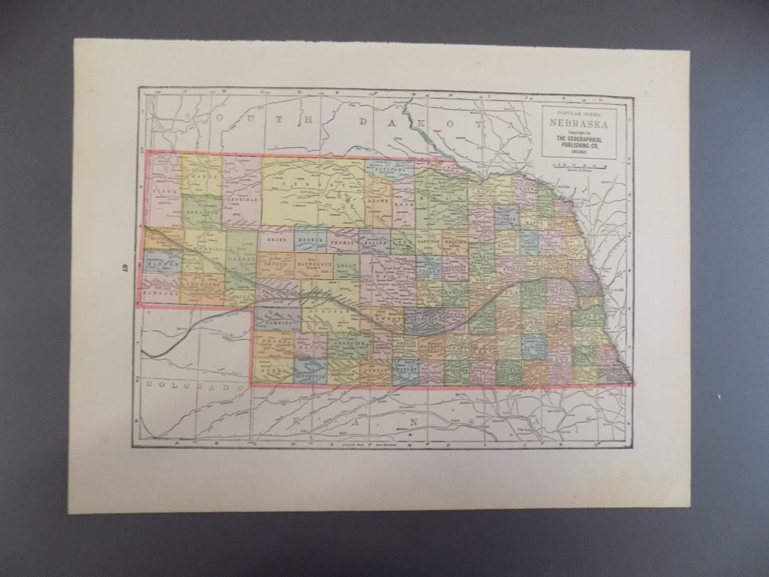 Map, United States, Nebraska, Geographical Map Company - Etsy