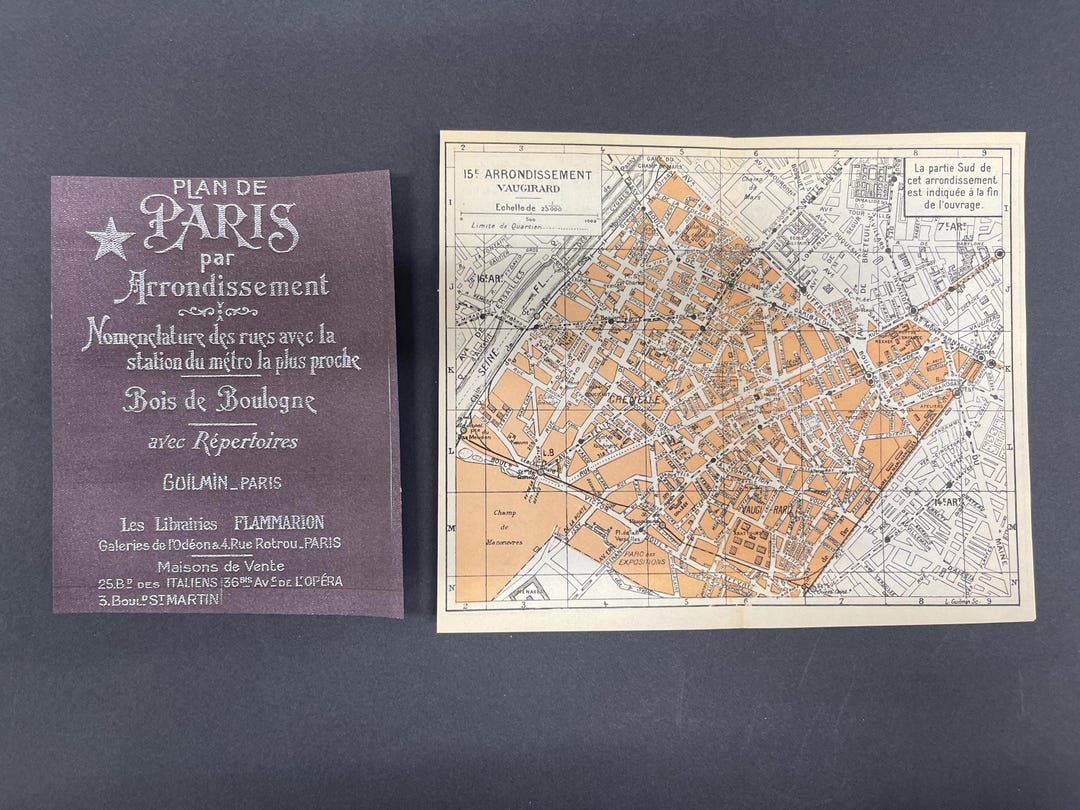 FREE SHIPPING!!!! Paris, France, French, Map, Vaugirard, 15th ...