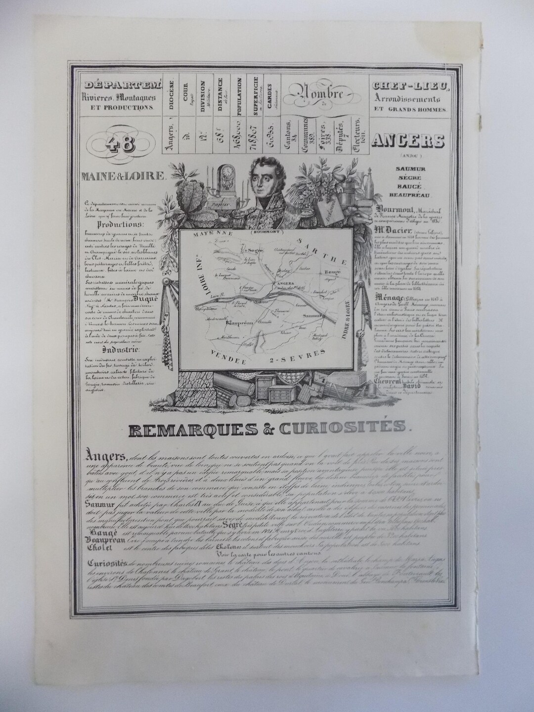 FREE SHIPPING!!!! France, Map, French, Atlas, Department of Maine Et ...
