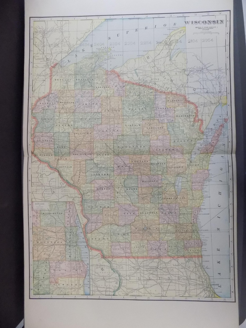 Maps, Wisconsin, George Cram, 1920s - Etsy