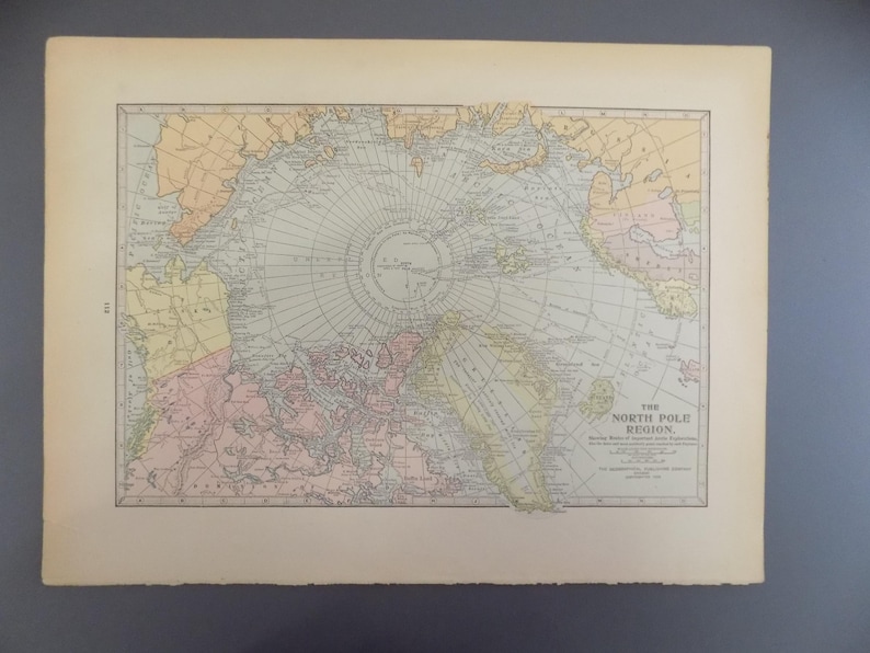 Map, Antique, North Pole Region, Geographical Map Company - Etsy