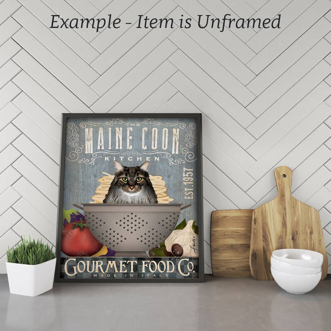 Maine Coon Cat Kitchen Artwork Chef Cooking Dog Illustration in Graphic ...