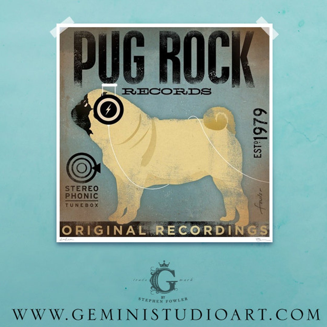 PUG ROCK Dog Records Album Style Graphic Artwork Giclee Archival Print ...
