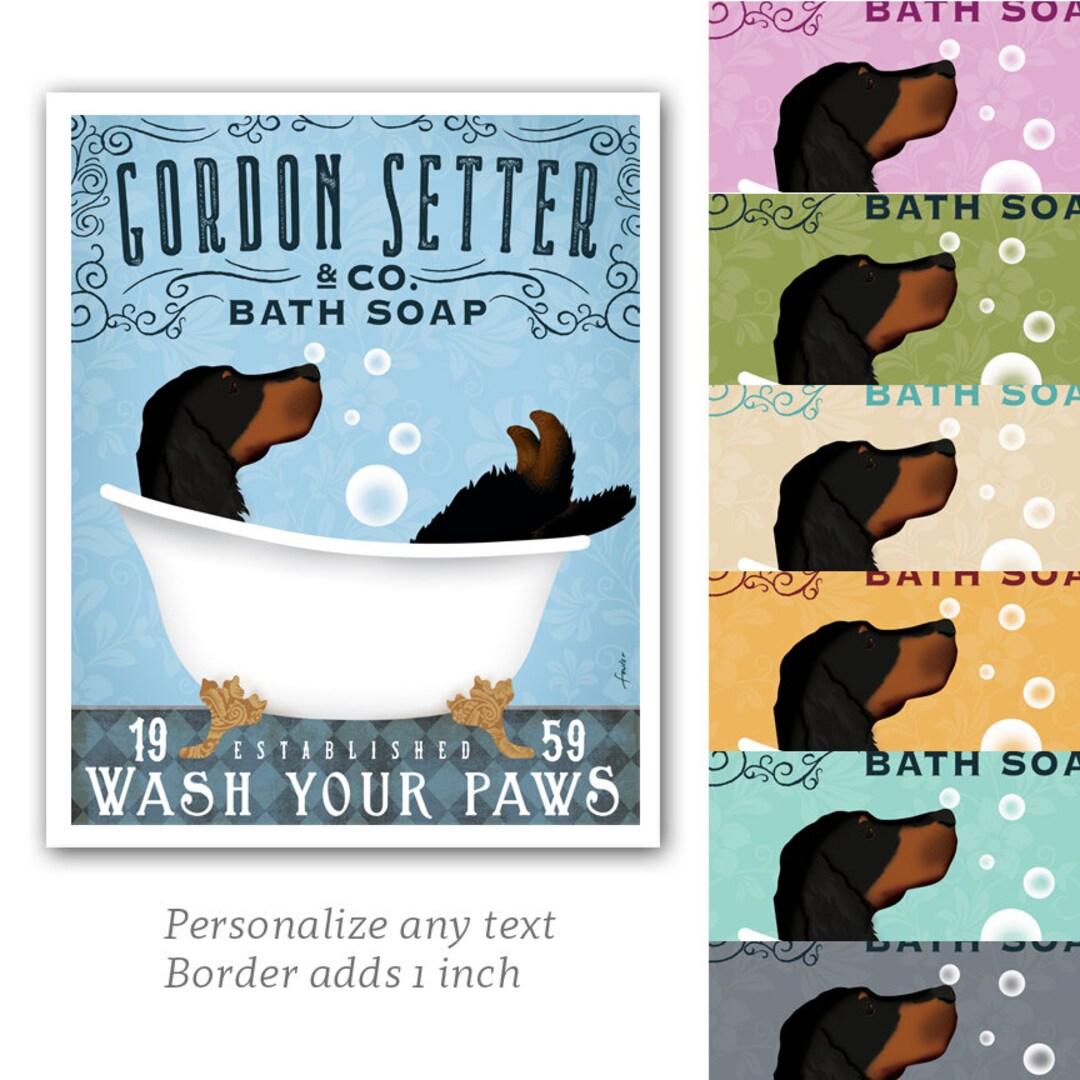 Gordon Setter, Dog, Bath, Tub, Clawfoot, Soap, Bubble, UNFRAMED, Print ...