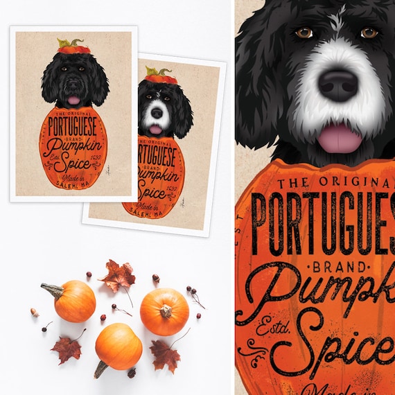 Portie Portuguese Water Dog Art Artwork Dog Pumpkin - Etsy