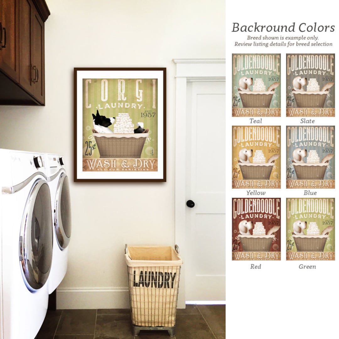 Cardigan Corgi Dog Laundry Basket Company Laundry Room Artwork UNFRAMED ...