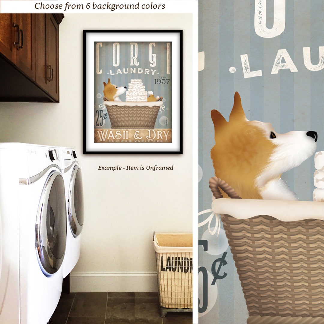 Pembroke Corgi Dog Laundry Basket Company Laundry Room Artwork UNFRAMED ...