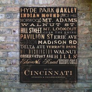 Cincinnati Streets Typography Graphic Word Art on Gallery Wrapped ...