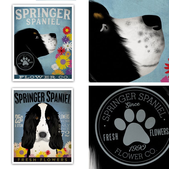 Springer spaniel dog flowers floral print UNFRAMED print | Etsy
