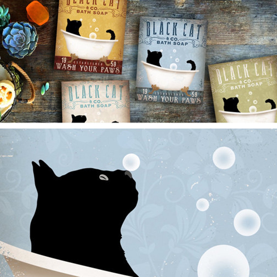Black Cat Feline Bath Bath Tub Clawfoot Tub Soap Bubble - Etsy