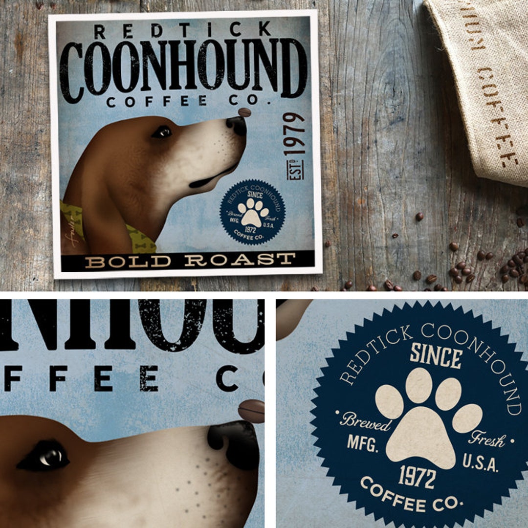 Redtick Coonhound, Coffee, Dog Art, Coffee Lover, Dog Lover, Custom ...