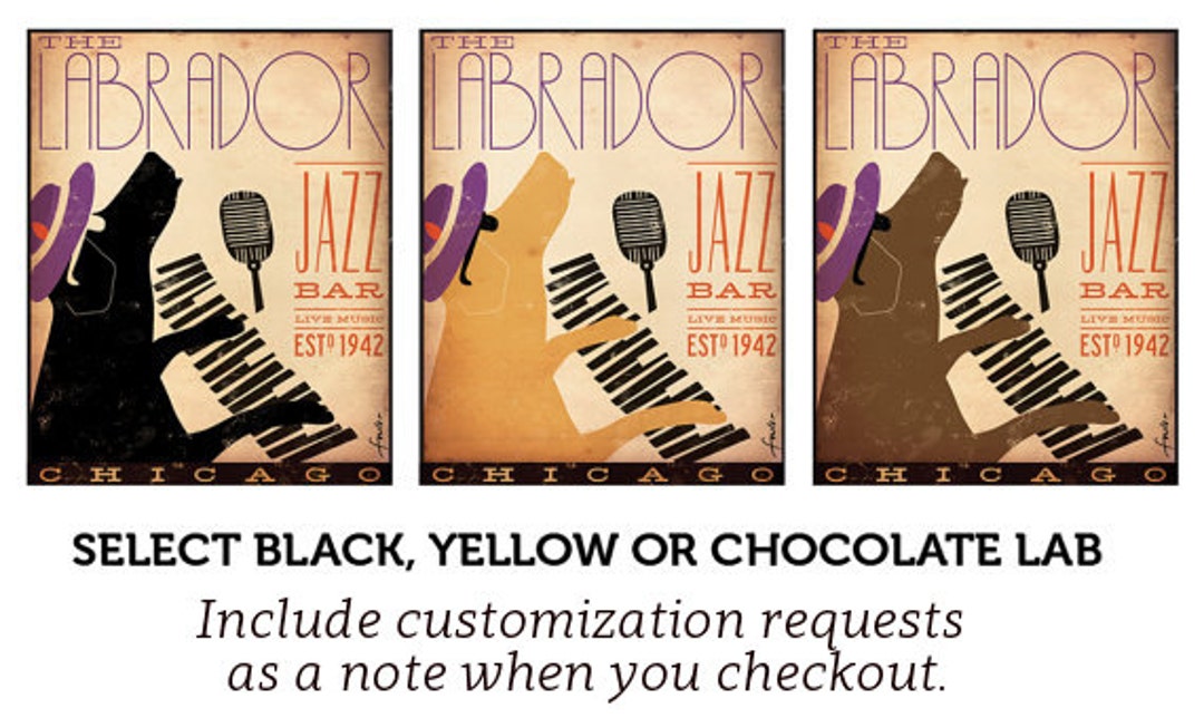 Labrador Jazz Club Dog Graphic Illustration on Gallery Wrapped Canvas ...