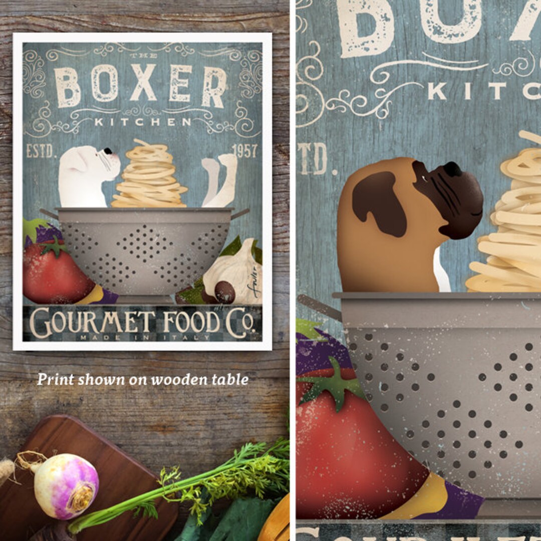 Boxer Dog Kitchen Art Print: Chef Cooking Illustration - Etsy