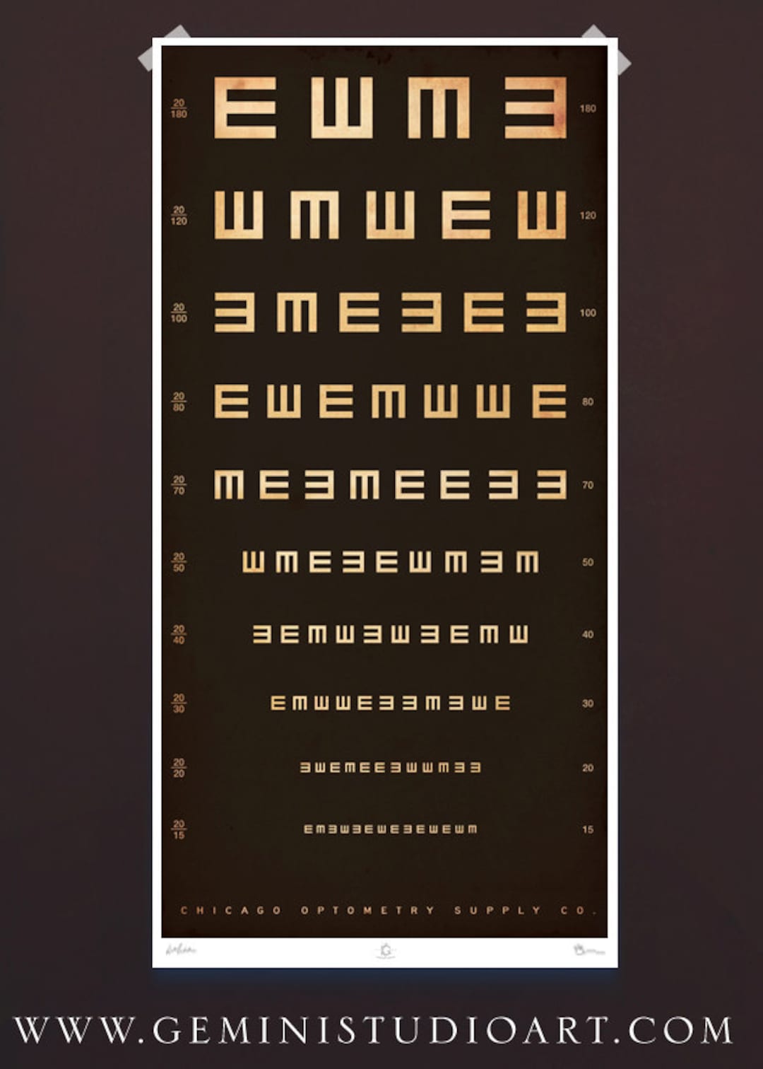 Tumbling E EYE Exam Chart Vintage Style Graphic Artwork Giclee Archival ...