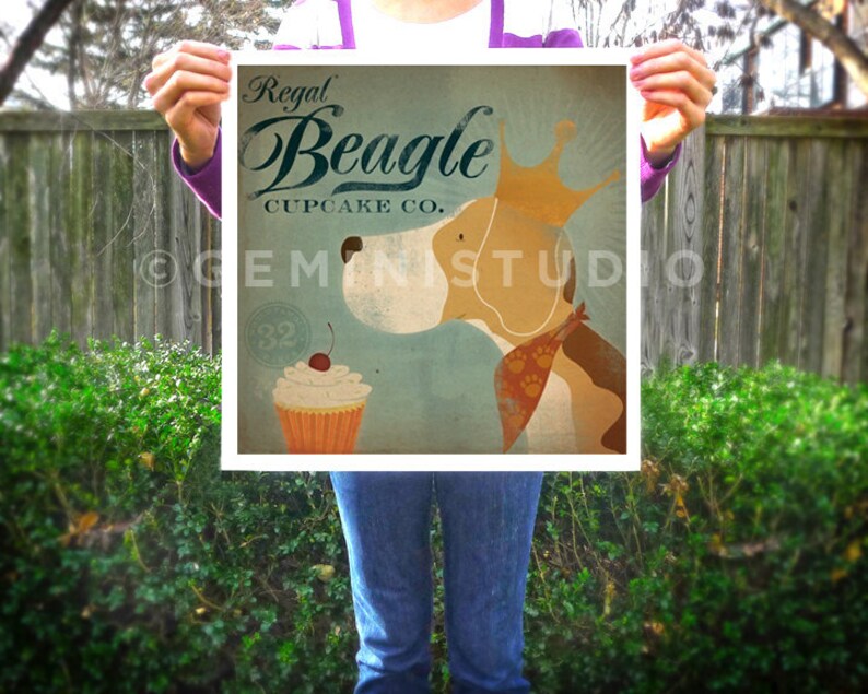 Regal Beagle Dog Cupcake Company Giclee Archival Signed Artist's Print ...