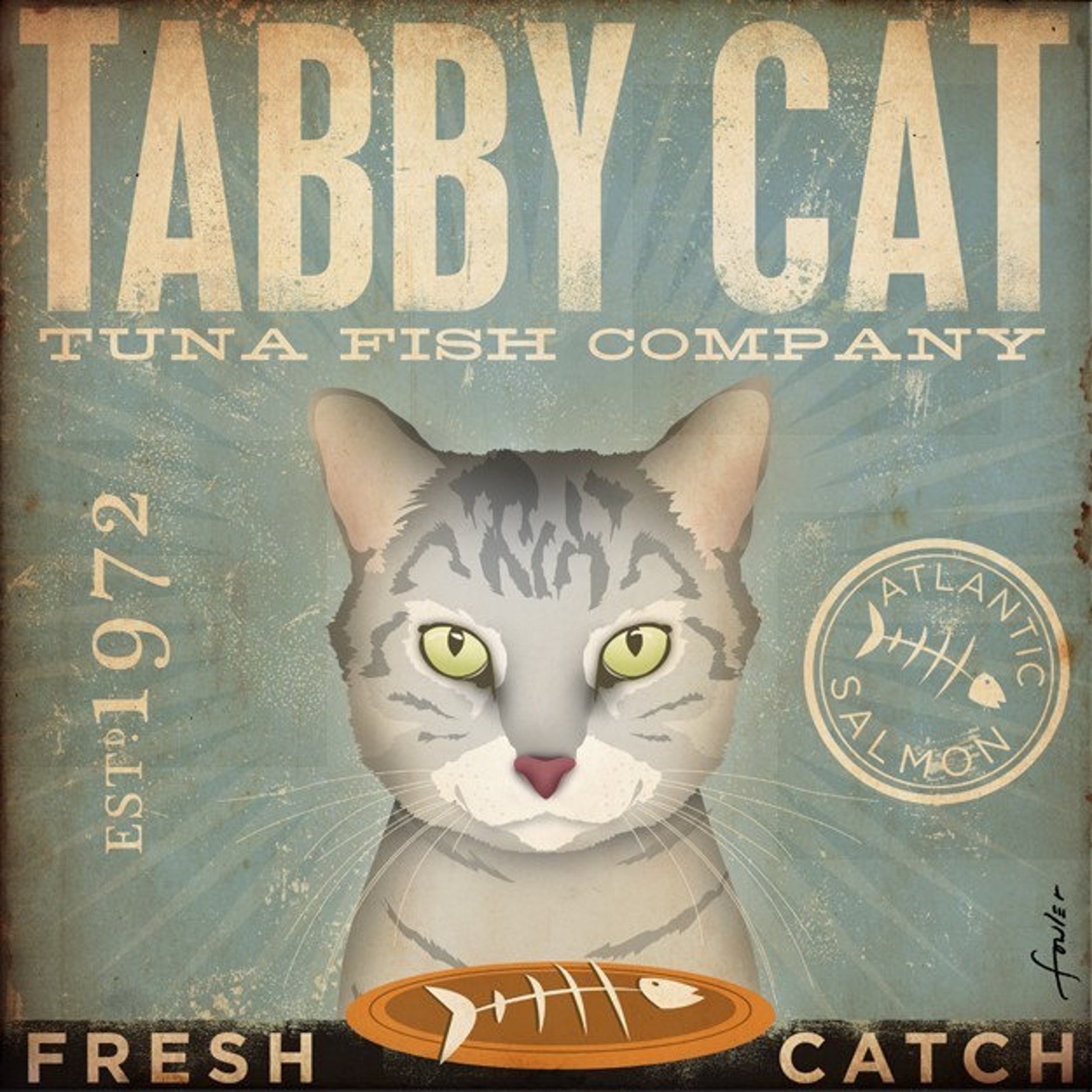 Tabby Cat Tuna Company Graphic Artwork Giclee Archival Signed Artists ...