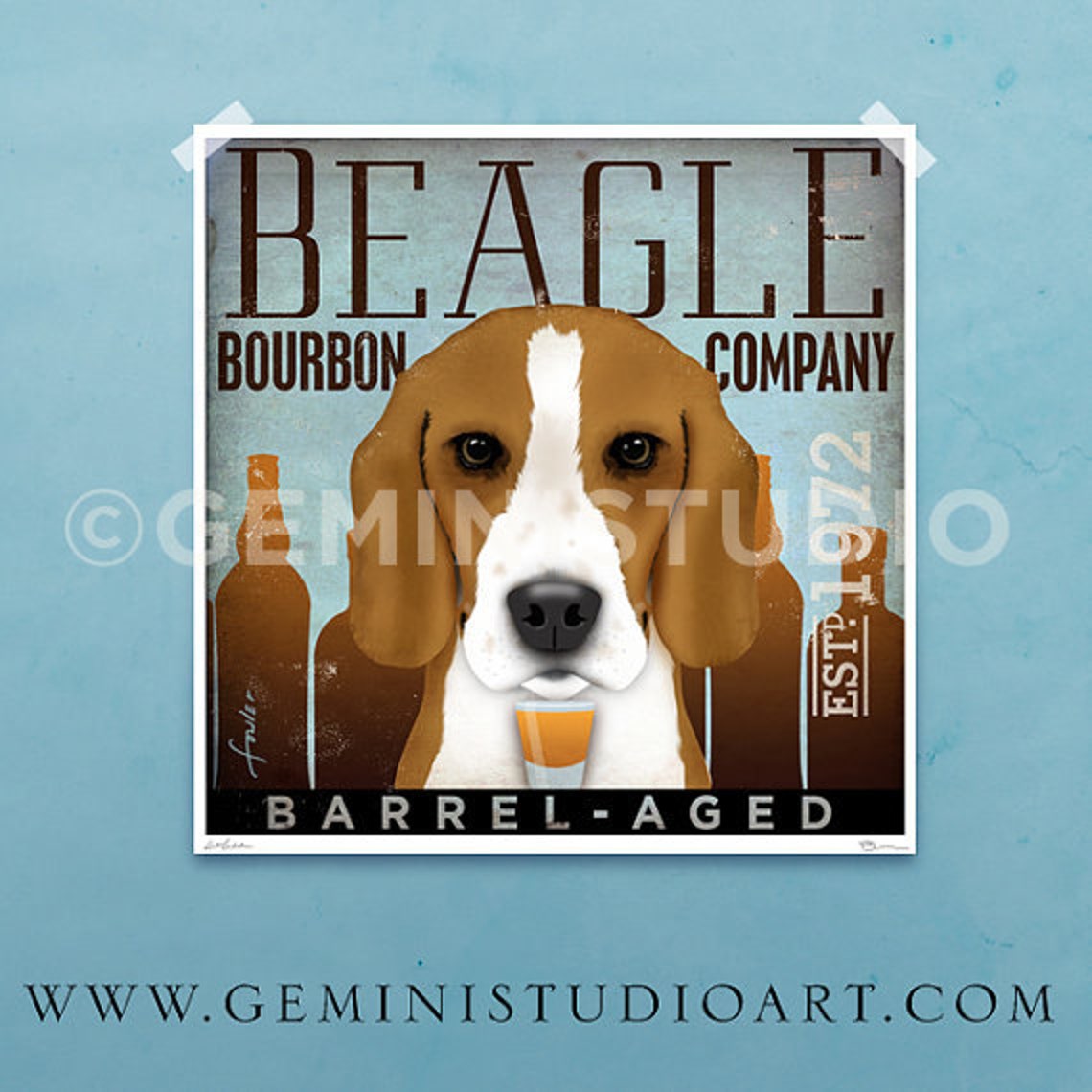 Beagle Bourbon Whiskey Company Artwork Dog Graphic Illustration Signed ...