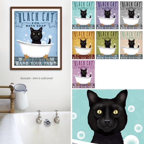 Black Cat Feline Bath Bath Tub Clawfoot Tub Soap Bubble - Etsy