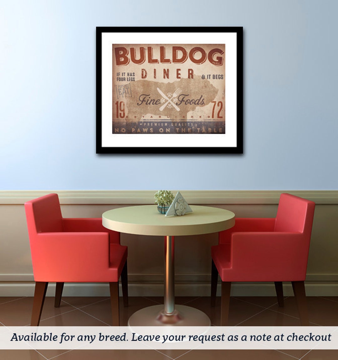 Bulldog Diner Kitchen Chef Dog Illustration Artwork UNFRAMED Giclee ...