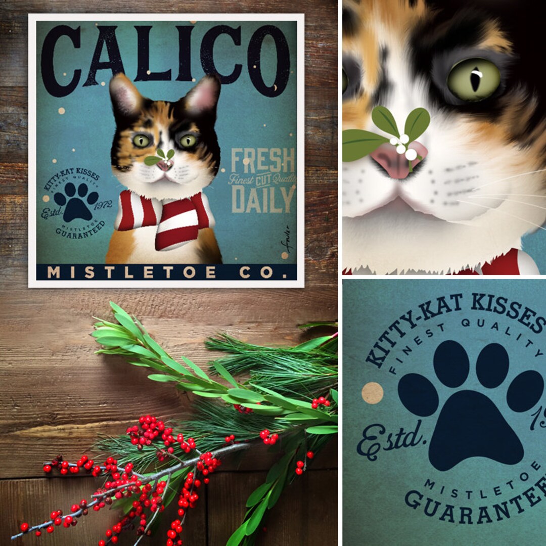 Calico Cat, Cat, Holidays, Christmas, Mistletoe Company Illustration by ...