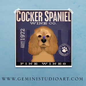 Cocker Spaniel Dog Wine Company Original Graphic Illustration Giclee ...