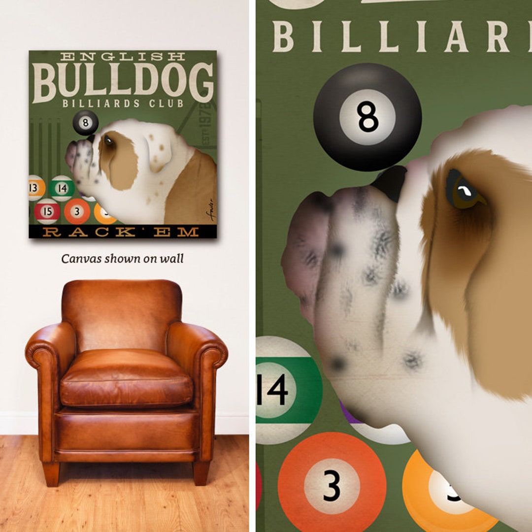 Engilsh Bulldog, Dog , Billiards, Pool, Game Room, Man Cave, Dog Lover ...