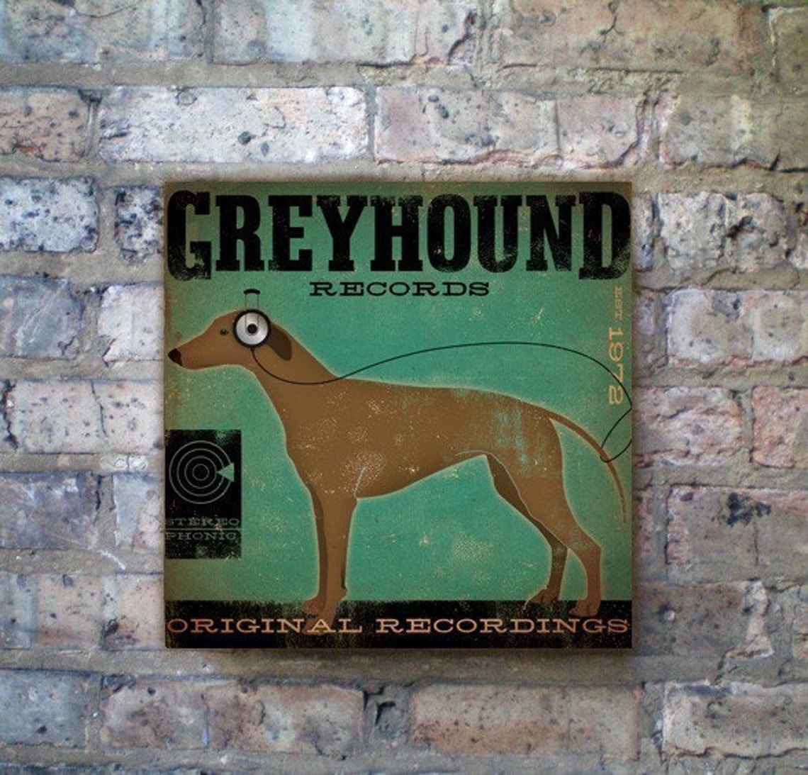 Greyhound records album inspired dog artwork on gallery | Etsy
