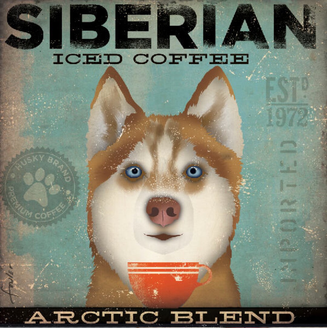 Siberian Husky Iced Coffee Company Illustration Graphic Art on Gallery ...