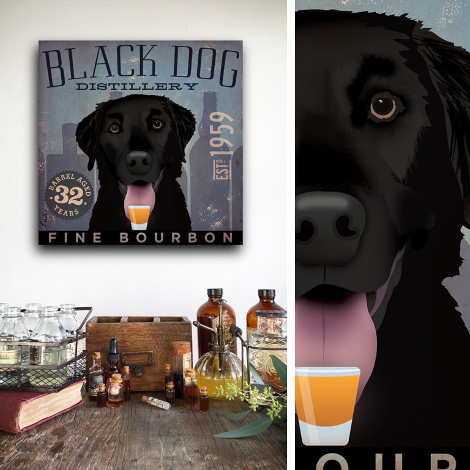 Black Labrador Dog Whiskey Whisky Bourbon Company Graphic Art | Etsy