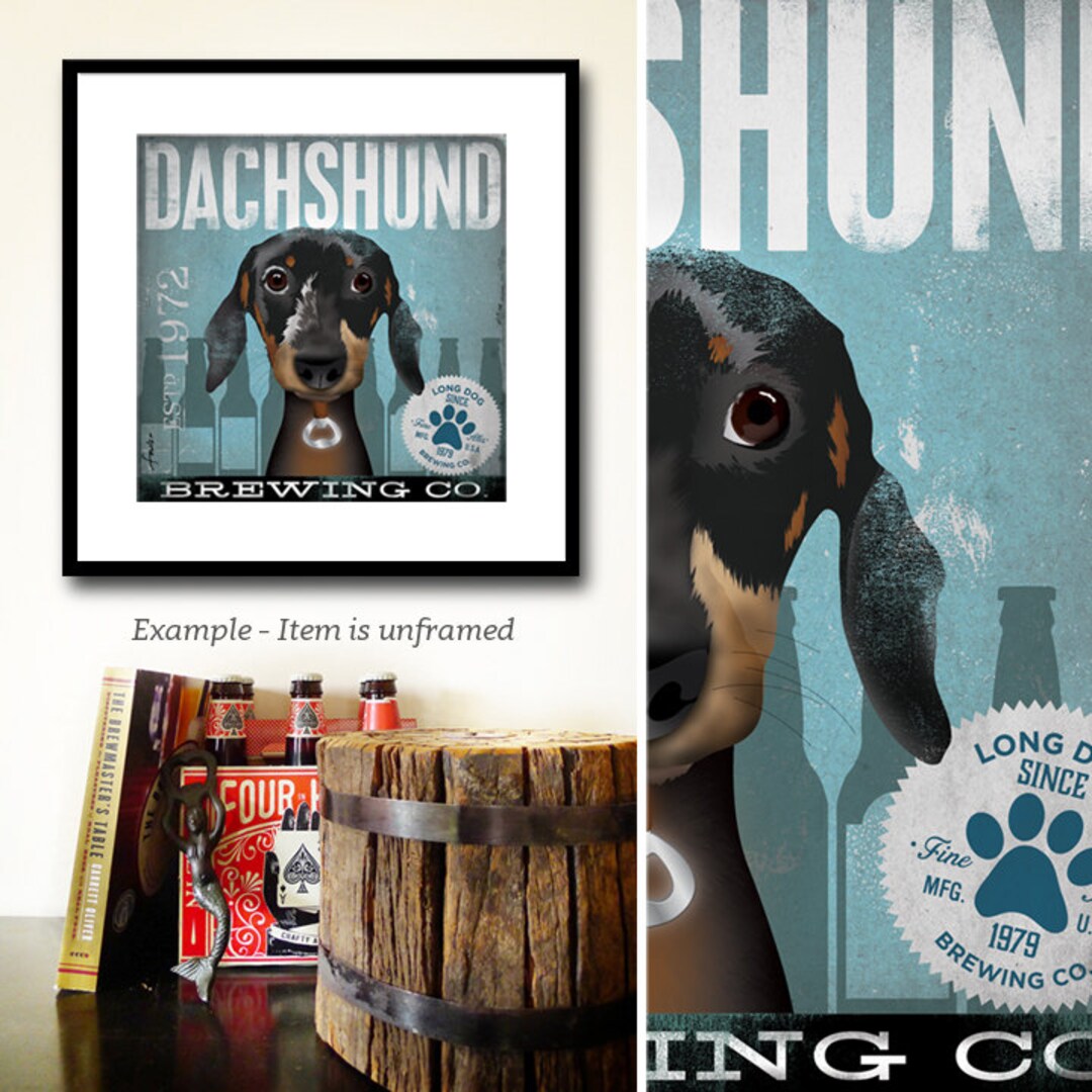Dachshund Dog Beer Brewing Company Bar Art Illustration Giclee Achival ...