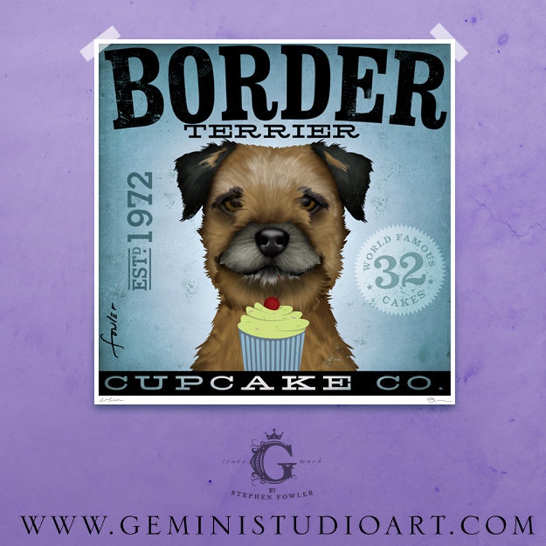Border Terrier Cupcake Company Artwork Illustration Giclee Archival ...