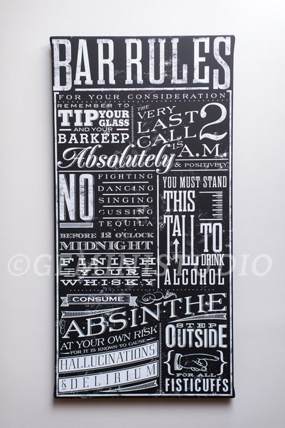 Bar Rules Typography Graphic Word Art on Gallery Wrapped Canvas by ...