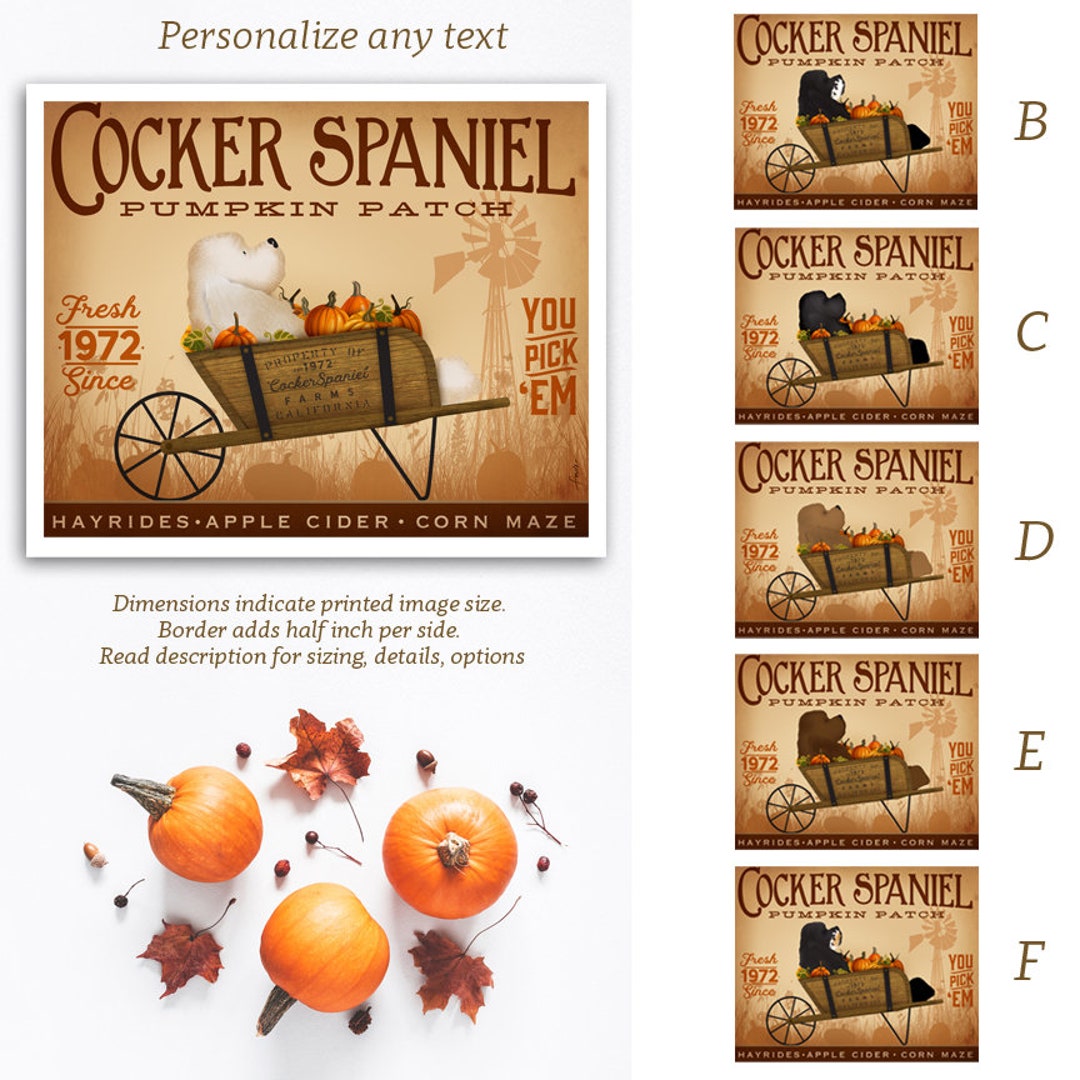 Cocker Spaniel Dog Cart Halloween Pumpkin Farm October - Etsy