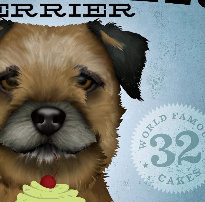 Border Terrier Cupcake Company Artwork Illustration Giclee Archival ...