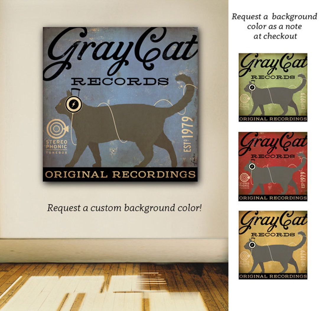 Grey Gray CAT Records Original Graphic Illustration Art on - Etsy