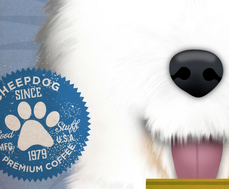 Old English Sheepdog Coffee Company Art Graphic Artwork Giclee Archival ...